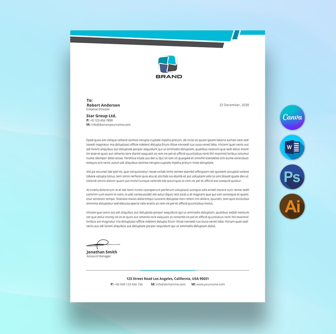 Business Letterhead Template Canva Editable, Custom Company Letterhead ...