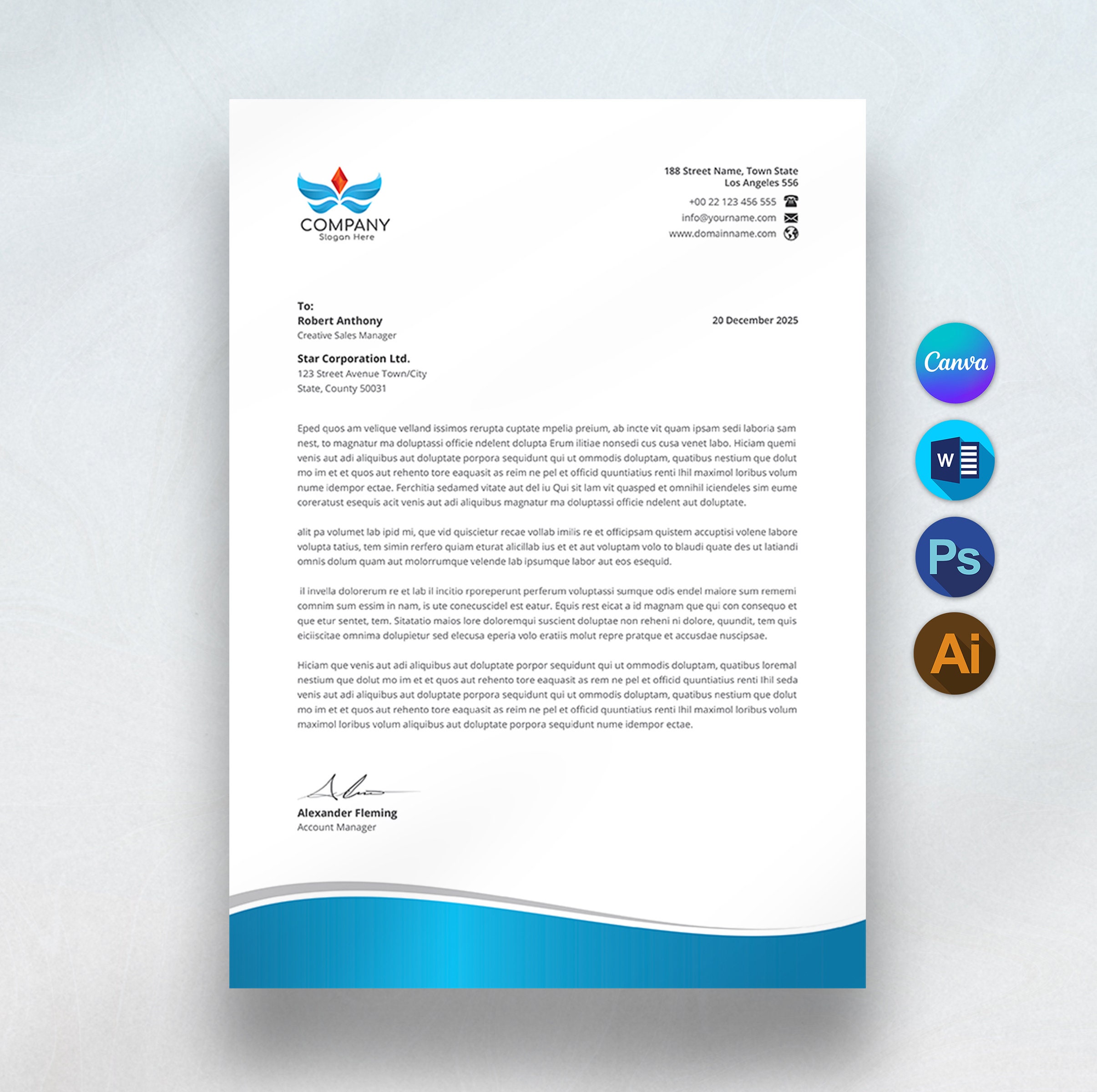 Business Letterhead Template Canva Editable Custom Company Letterhead Template for Word Digital Download Professional Letterhead Modern Etsy