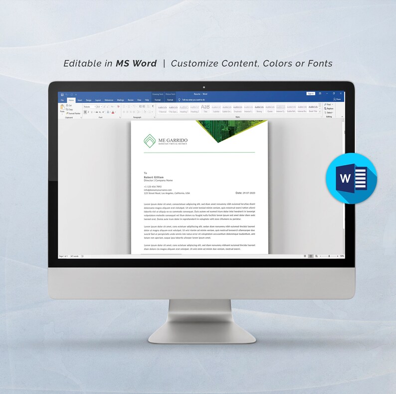 Business Letterhead Template Canva Editable, Custom Company Letterhead ...