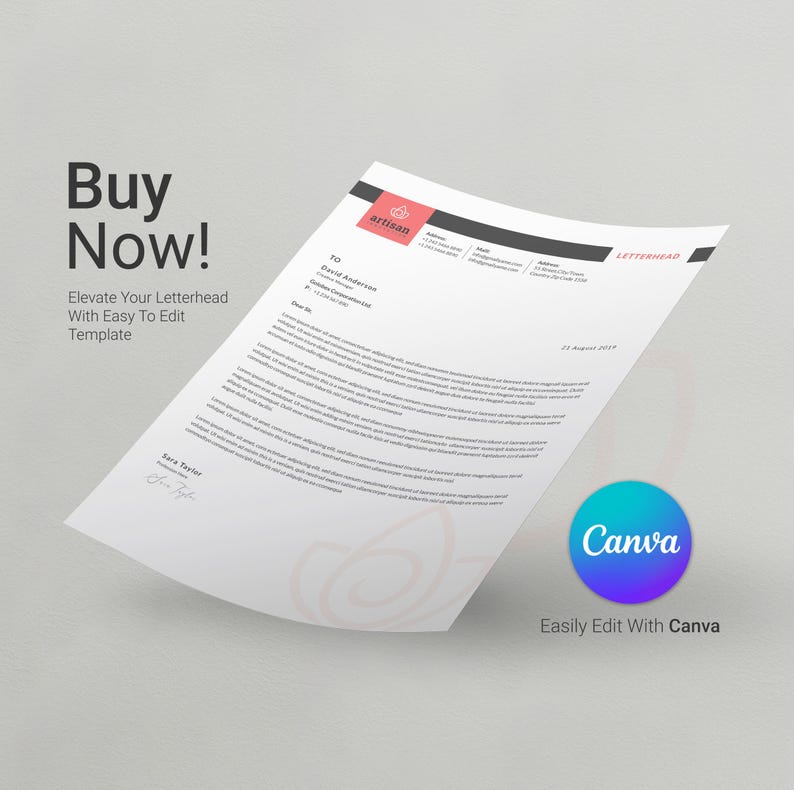 Business Letterhead Template Canva Editable, Custom Company Letterhead ...