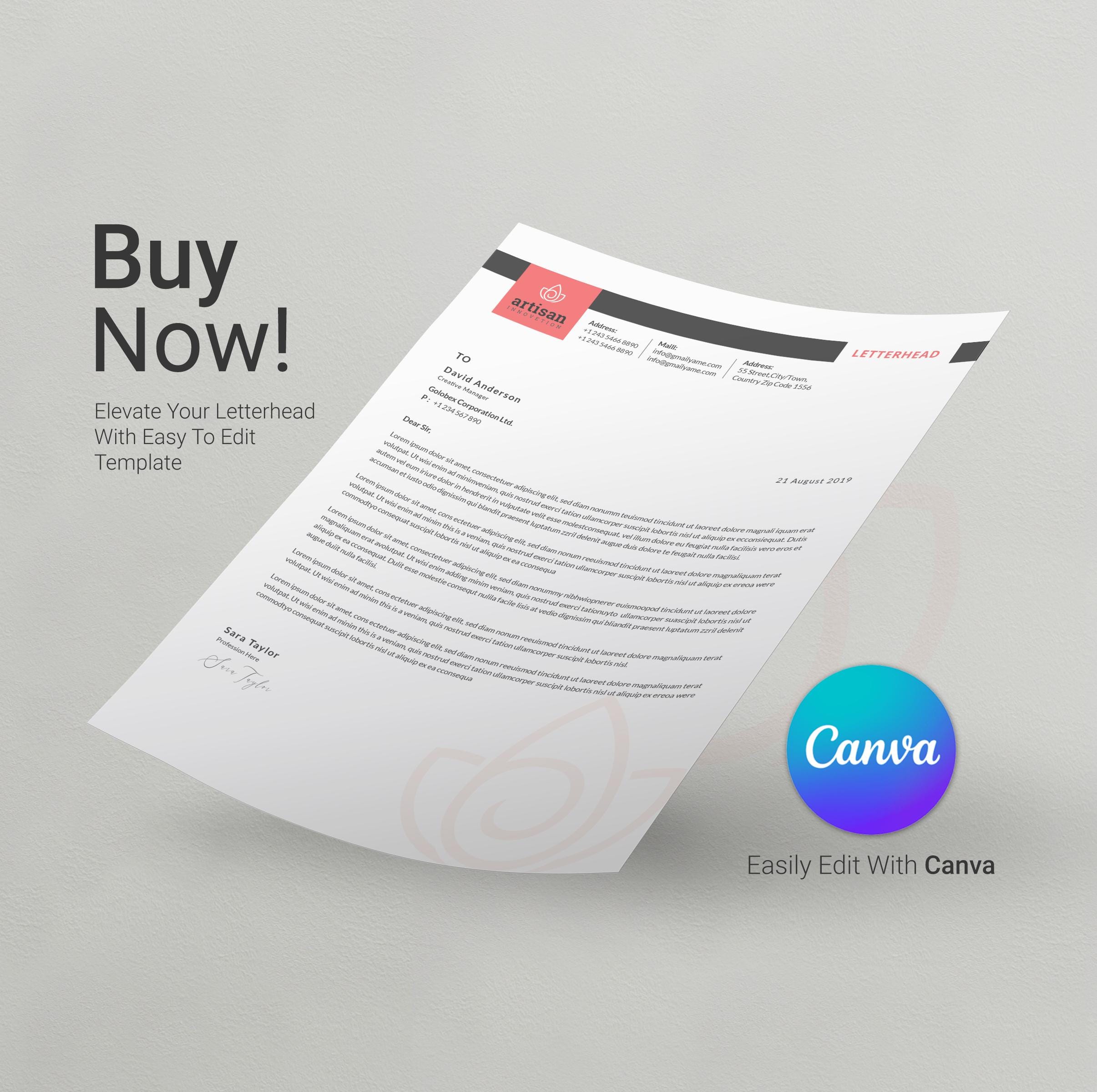 Editable Company Letterhead Template: Canva, Word, Photoshop ...
