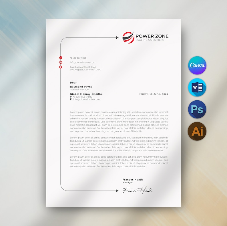 Business Letterhead Template Canva Editable, Custom Company Letterhead ...
