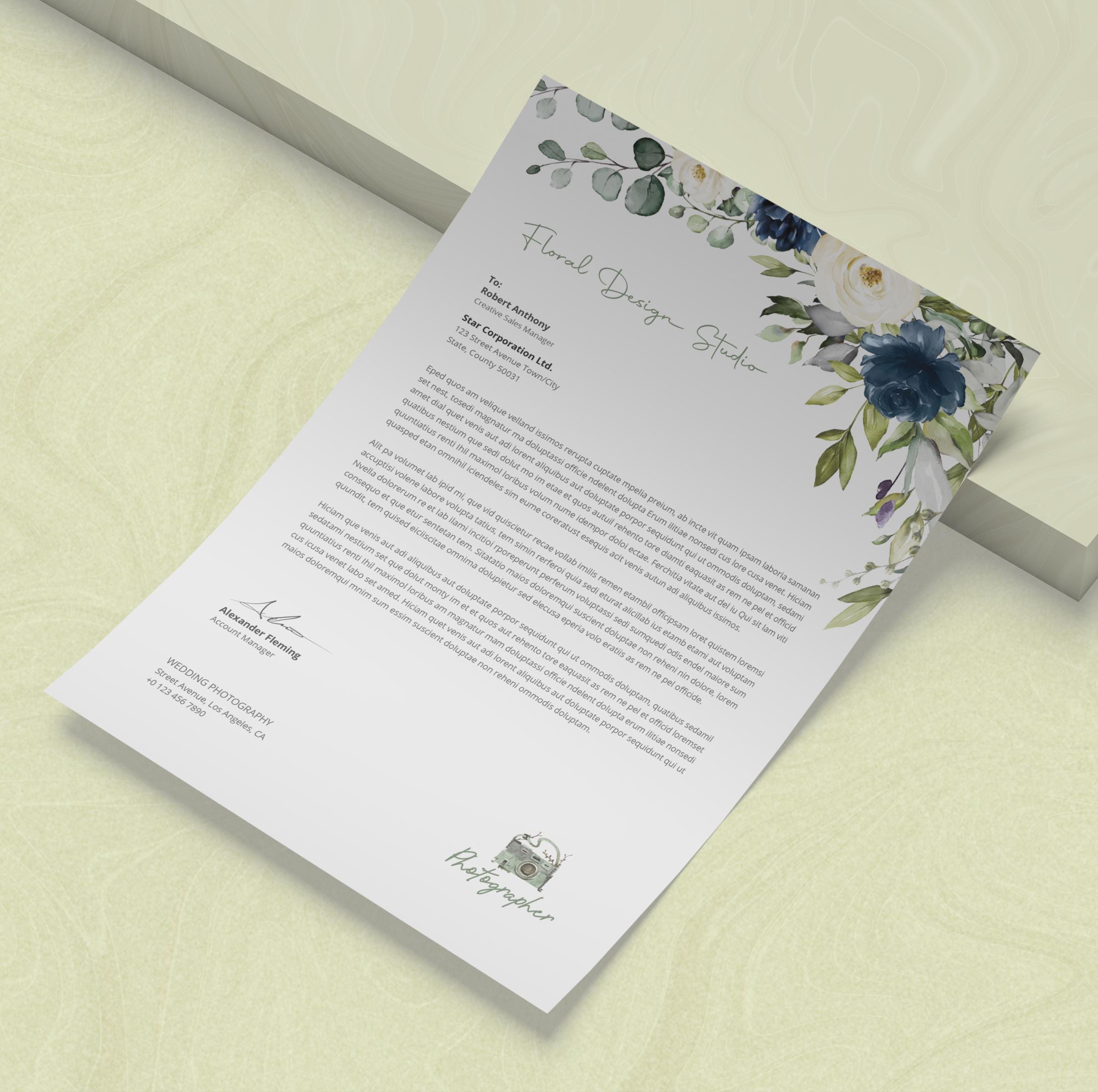 Floral Business Letterhead Template: Editable Company Stationery (canva ...