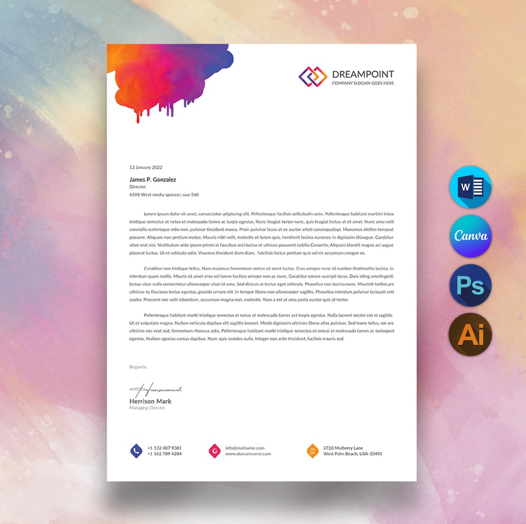 Business Letterhead Template Canva Editable, Custom Company Letterhead ...