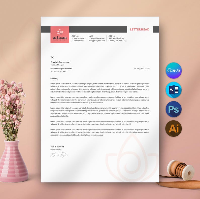 Business Letterhead Template Canva Editable, Custom Company Letterhead ...