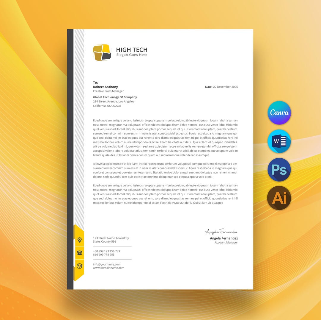 Custom Letterhead Template for Word & Canva Editable Business ...