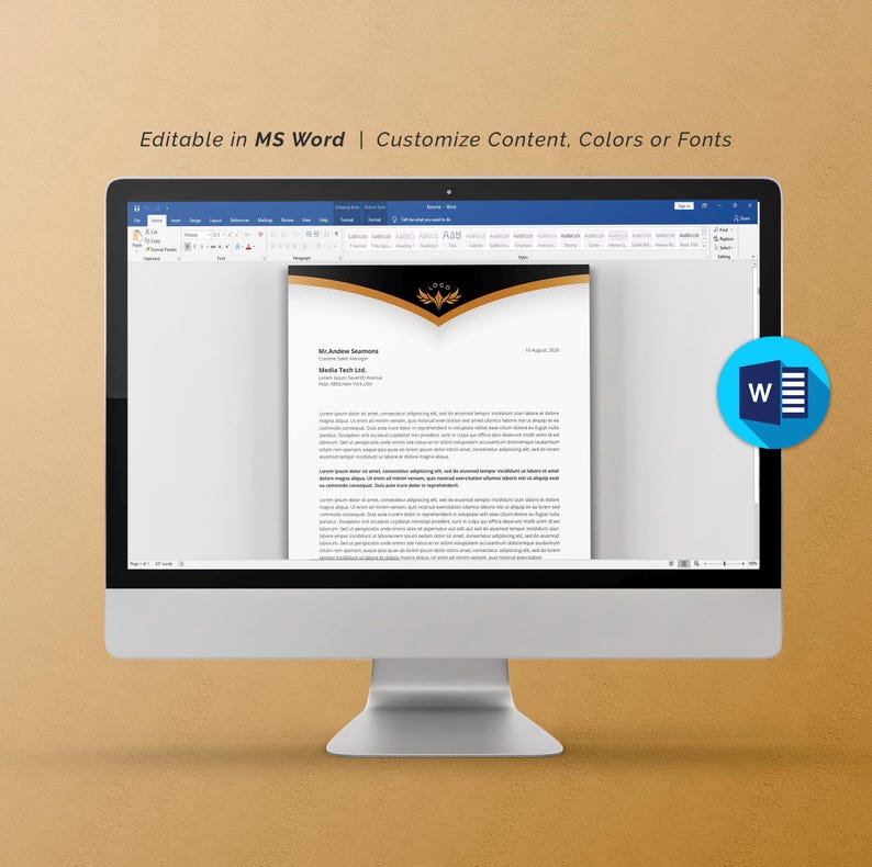 Business Letterhead Template Canva Editable, Custom Company Letterhead ...