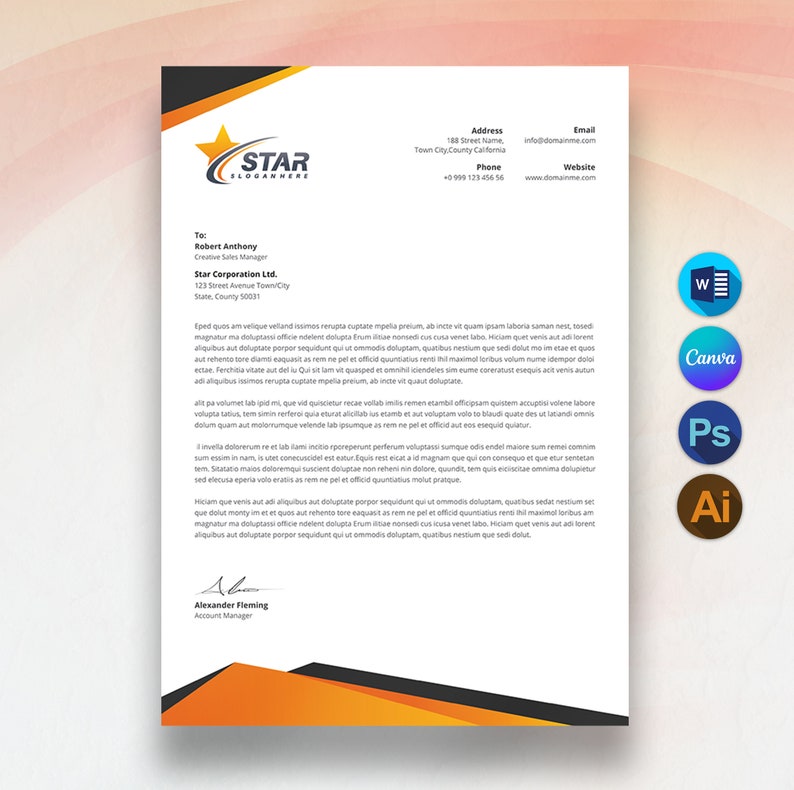 Business Letterhead Template Canva Editable, Custom Company Letterhead ...