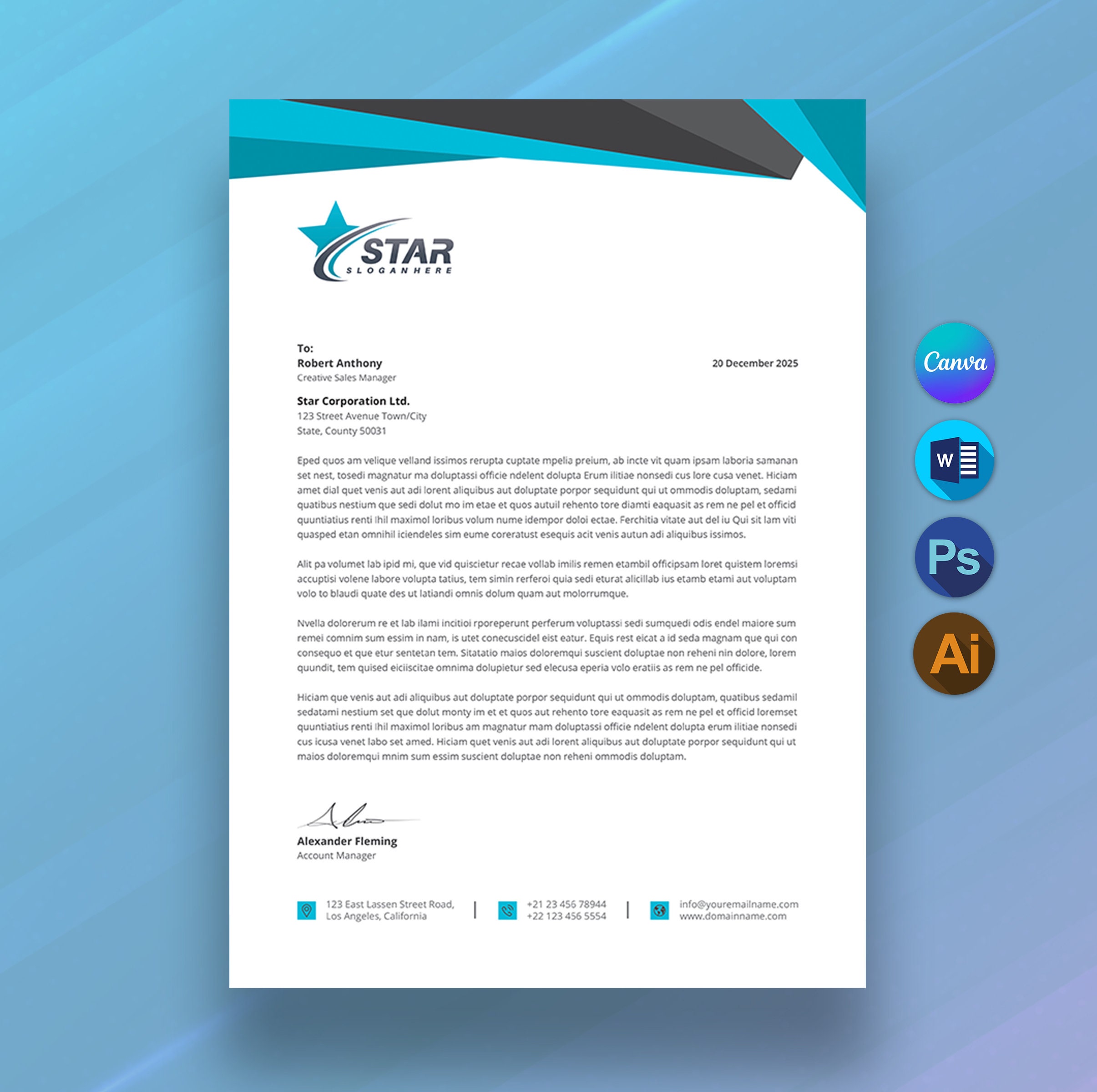 Business Letterhead Template Canva Editable, Custom Company Letterhead ...