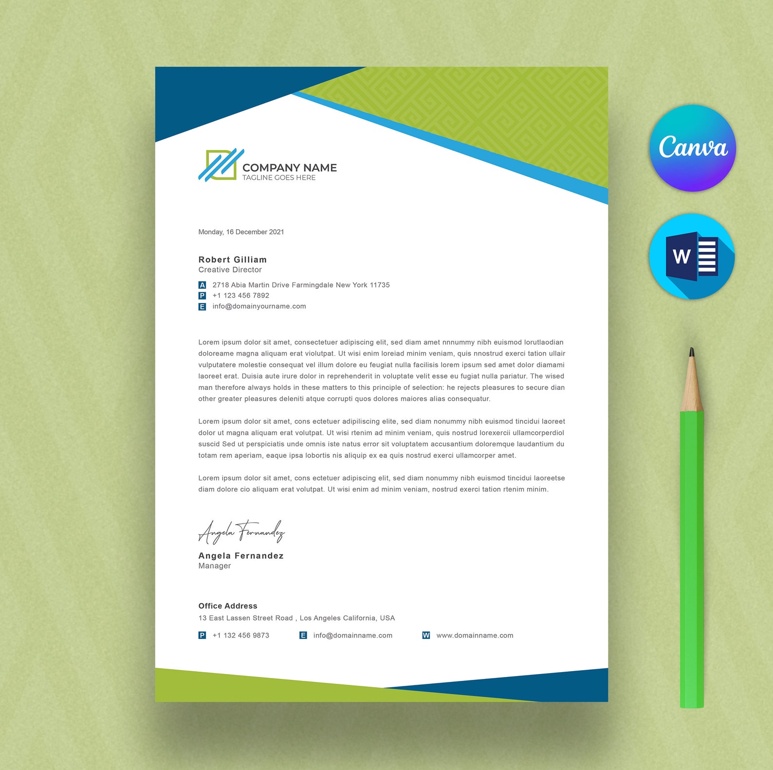 Editable Business Letterhead Template for Word & Canva, Modern ...