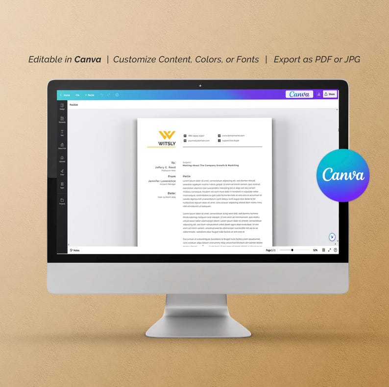 Editable Business Letterhead Template: Modern Stationery Design (canva ...