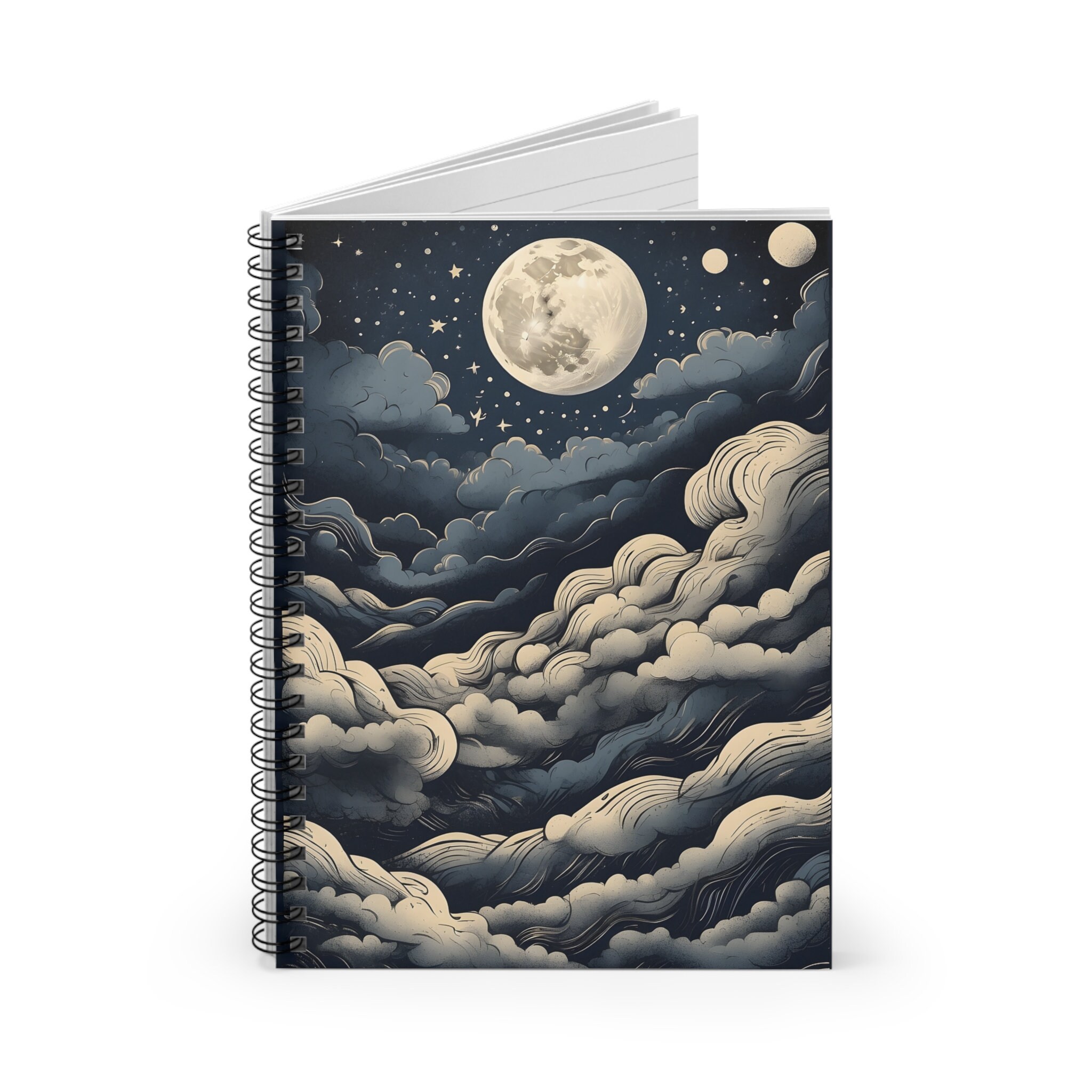 Illustration of Moon in the Night Sky Spiral Notebook - Ruled Line - Etsy