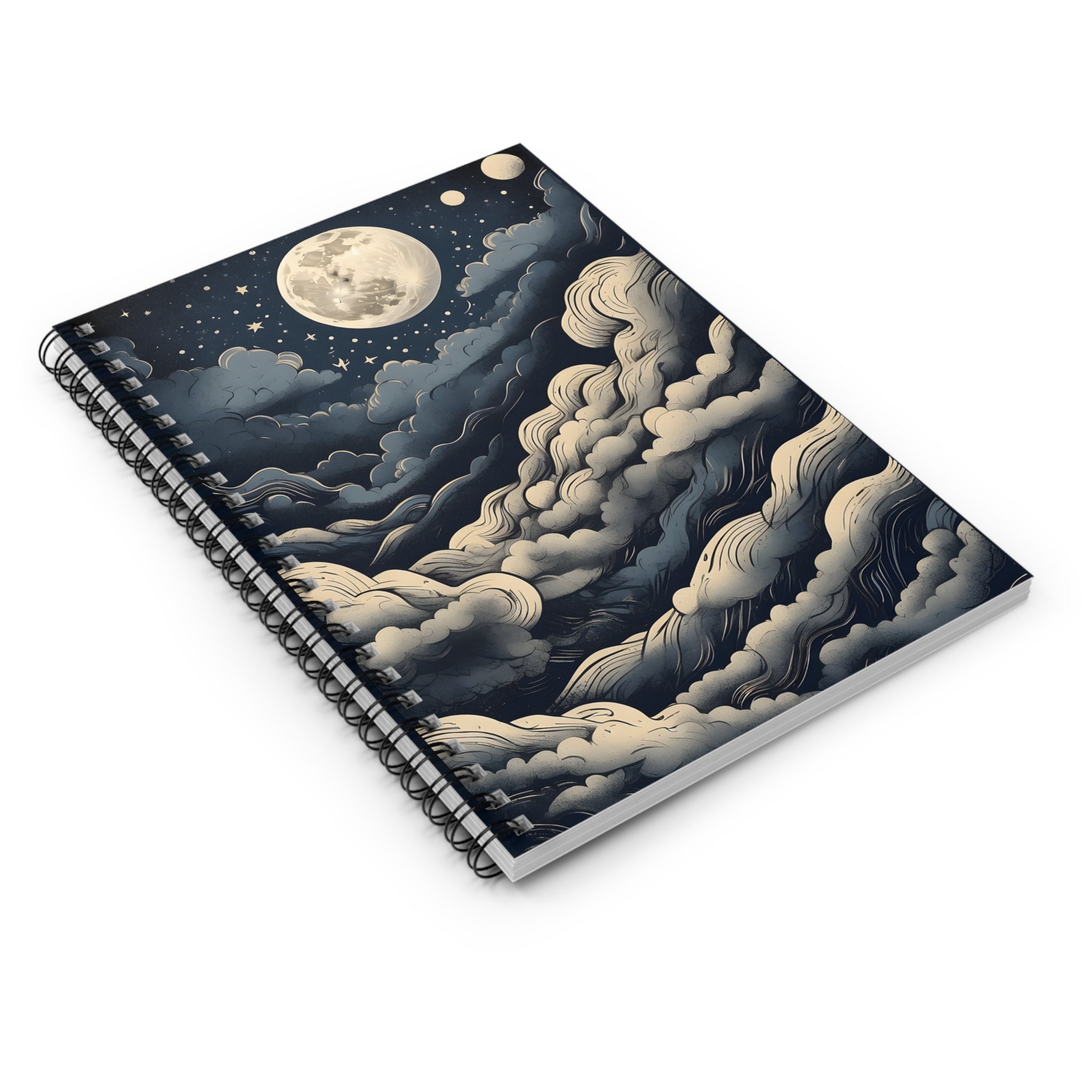 Illustration of Moon in the Night Sky Spiral Notebook - Ruled Line - Etsy