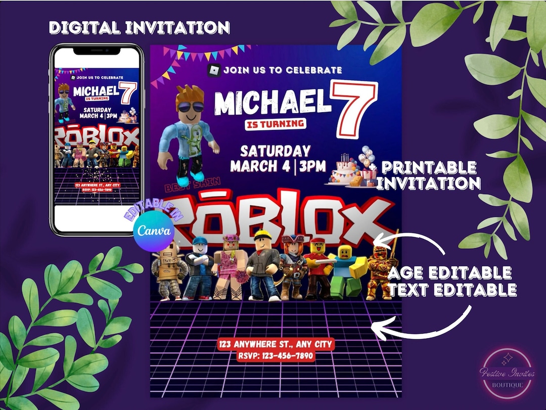 Roblox Invite Roblox Birthday Invitation Roblox Party - Etsy