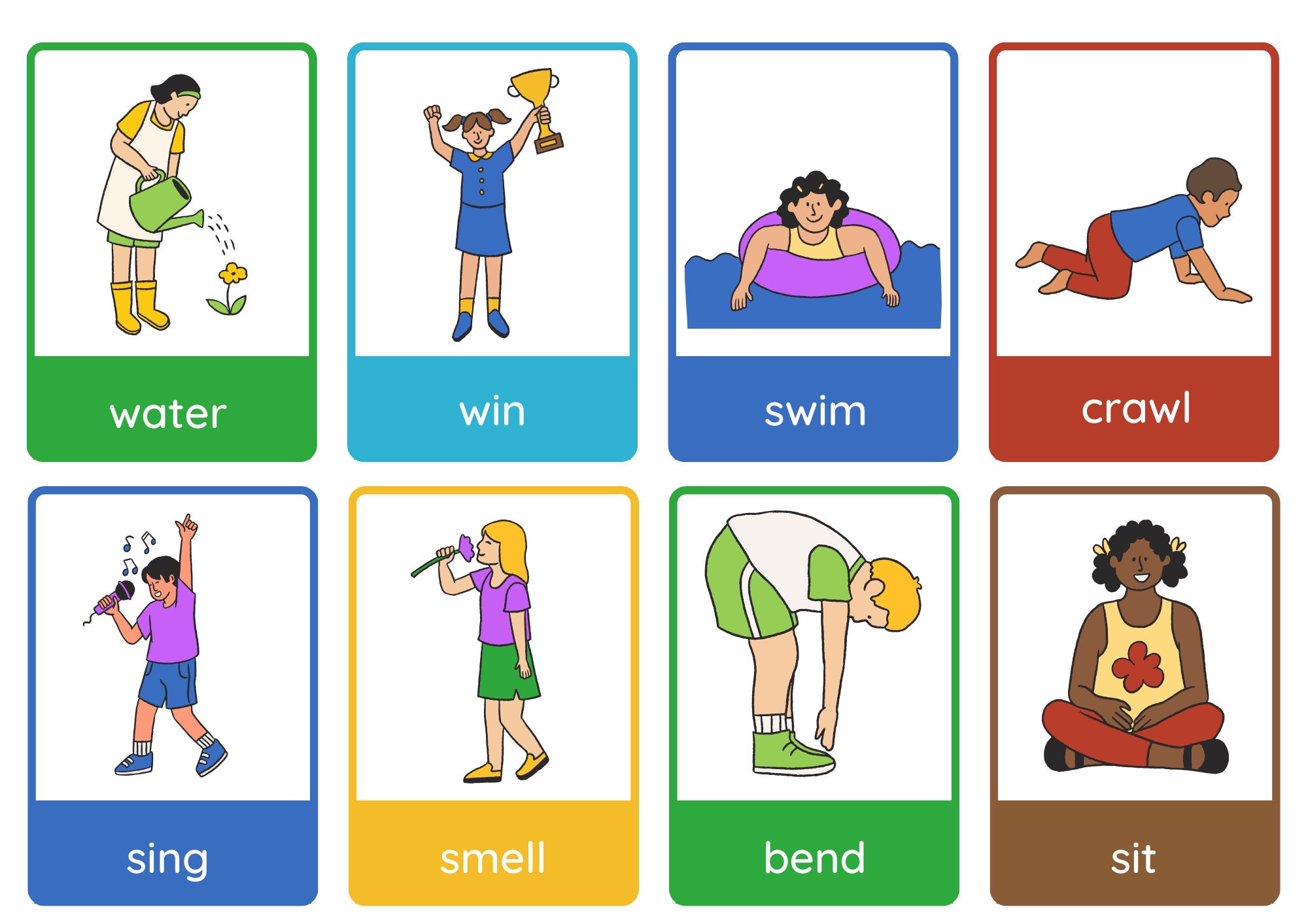 Colorful Fun Action Verbs Flashcards Homeschool Montessori - Etsy UK