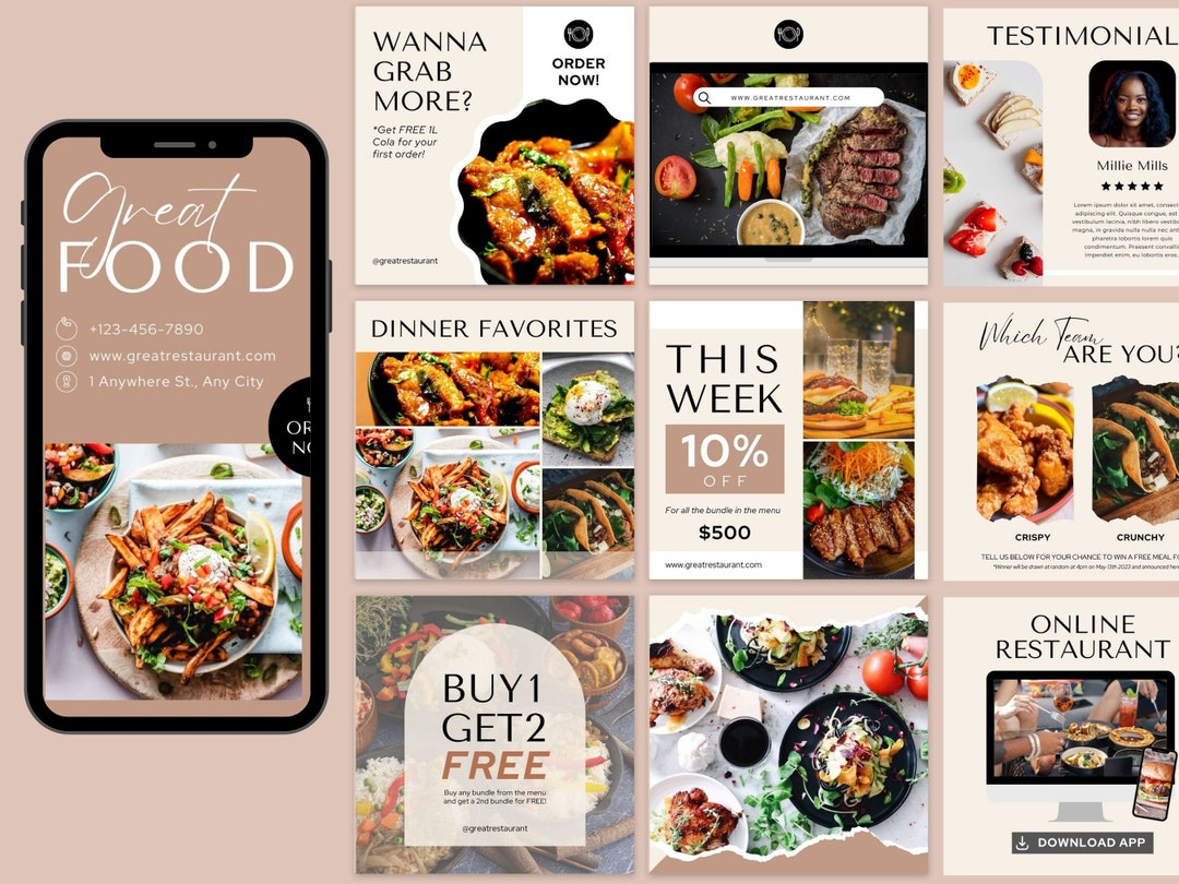 Restaurant Template Instagram Food Business Canva Template, Food Blogger Cafe Insta Social Media ...