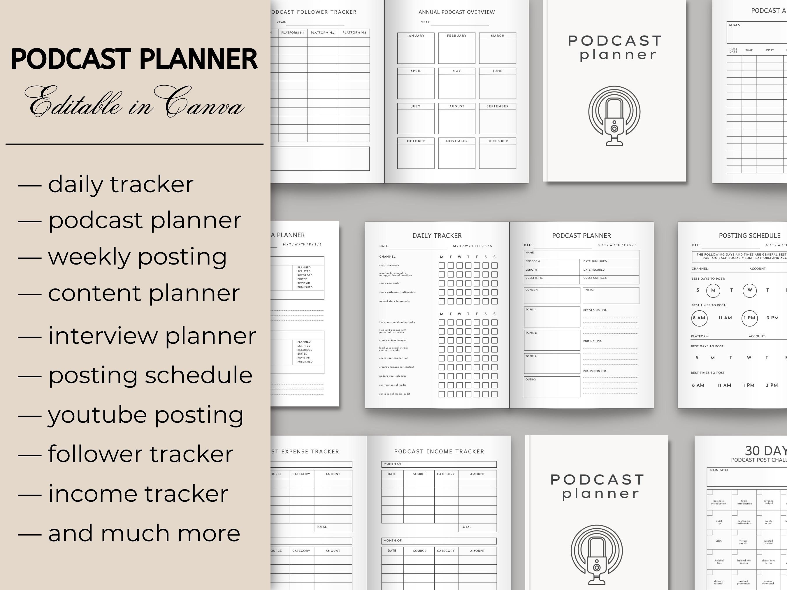 Podcast Planner Podcast Template, Podcast Checklist, Content Planner ...