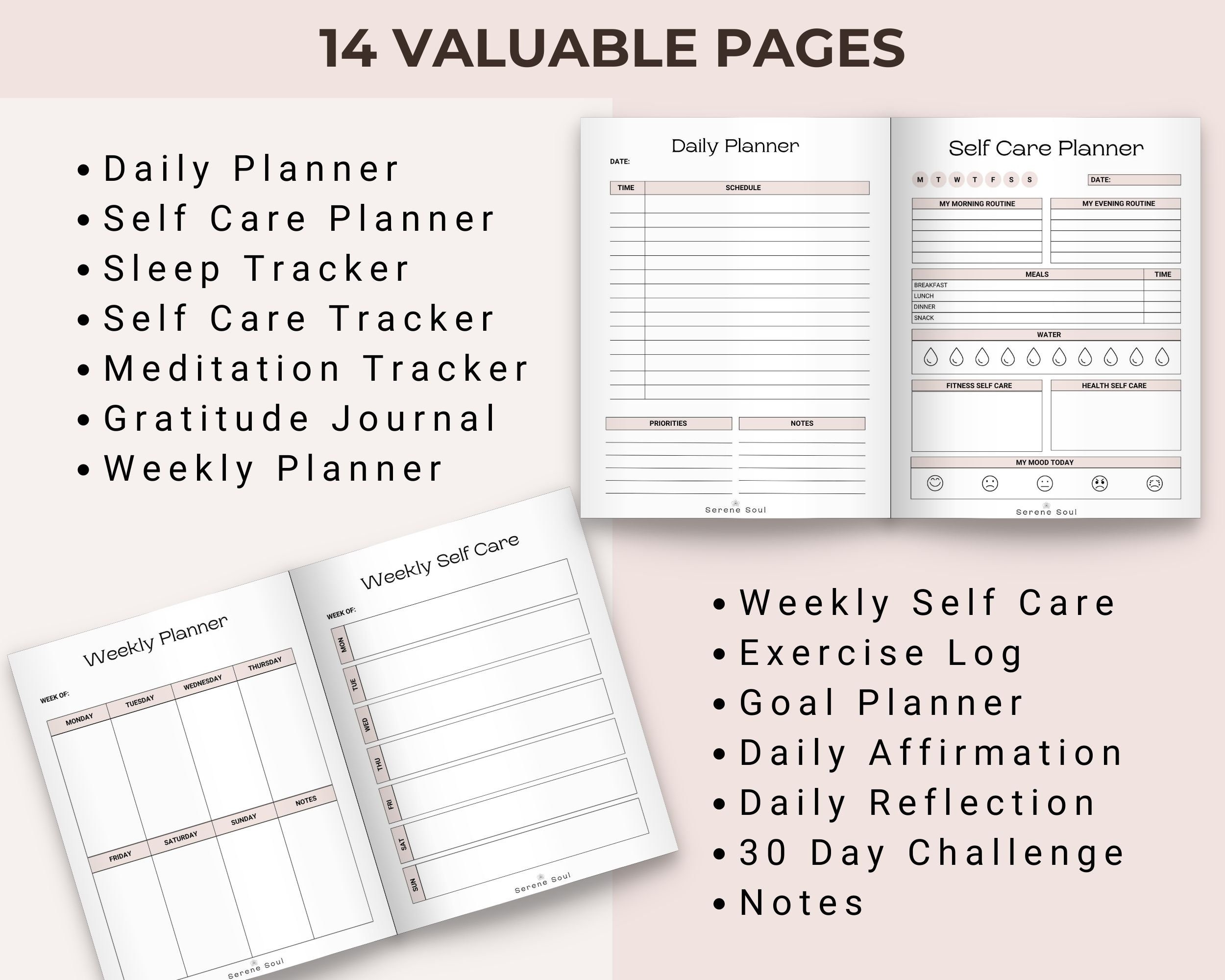 Self Care Planner Undated Printable Mindfulness Checklist, Wellness ...