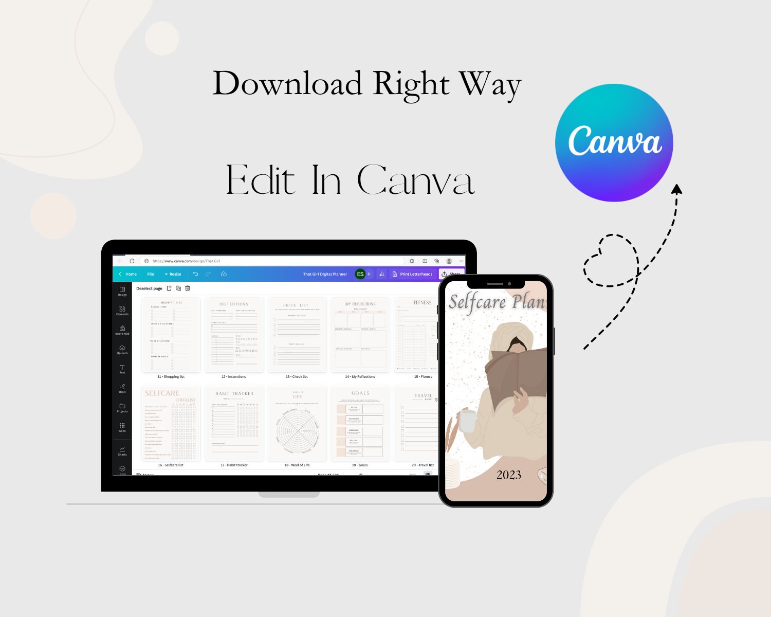 That Girl Planner 2023, Digital Planner, Templates Canva, Selfcare ...