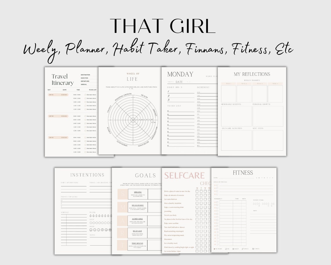 That Girl Planner 2023, Digital Planner, Templates Canva, Selfcare ...