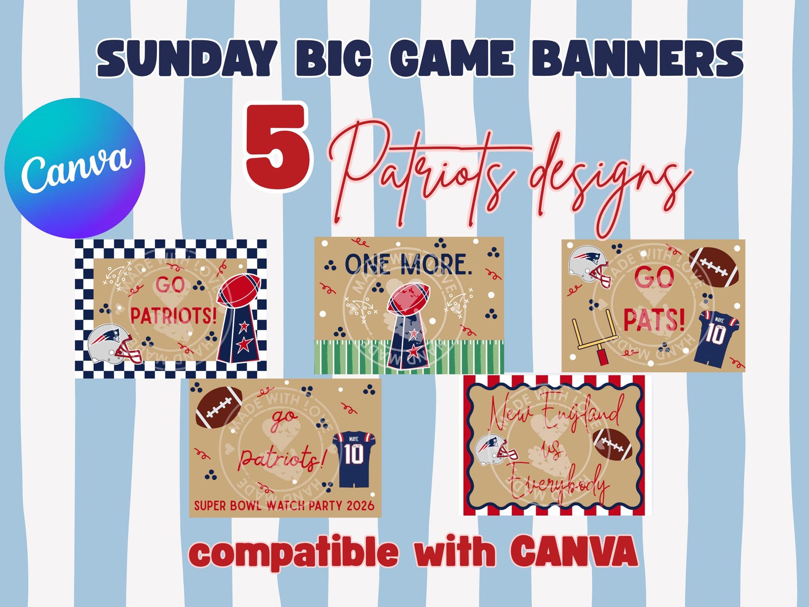 Sunday Big Game Pats Banner Template – Editable Canva Design Bundle - Etsy
