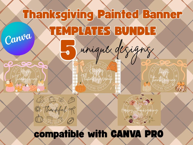 5 Thanksgiving Banner Templates – Editable Canva Design Bundle - Etsy