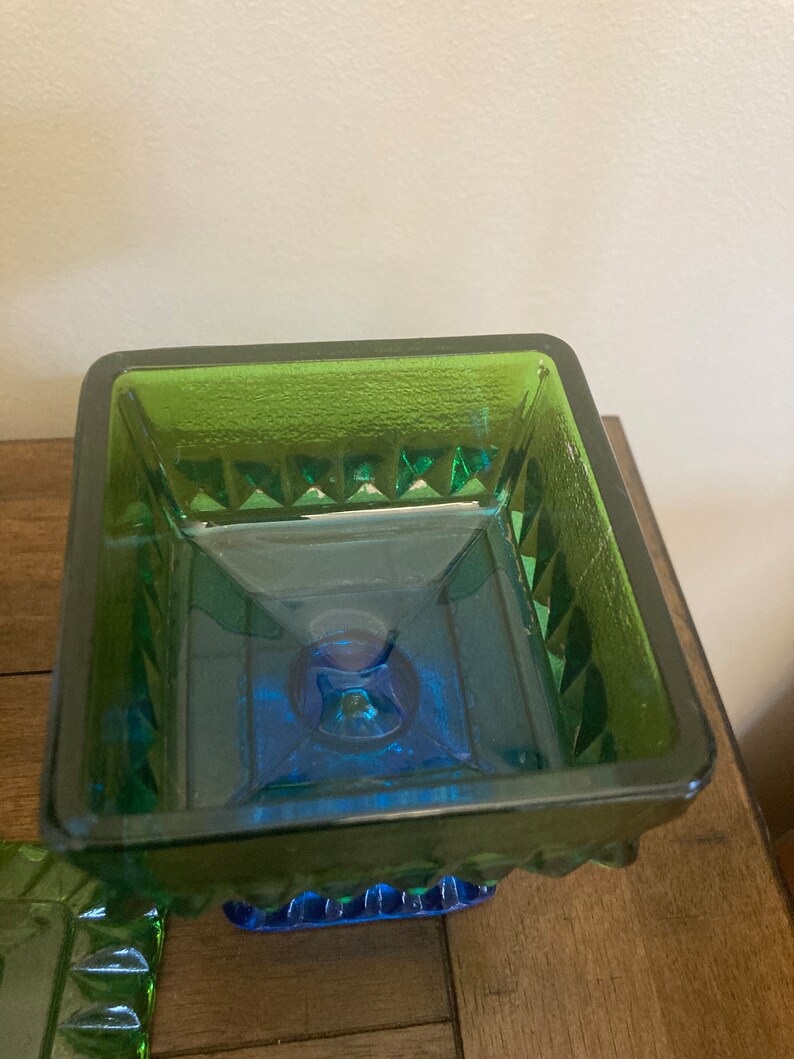 Vintage Jeanette Glass Wedding Cake Box Lidded Candy Dish Blue Green - Etsy