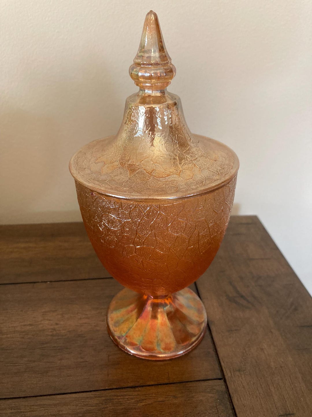 Vintage Jeanette Glass Marigold Crackle Lidded Jar - Etsy