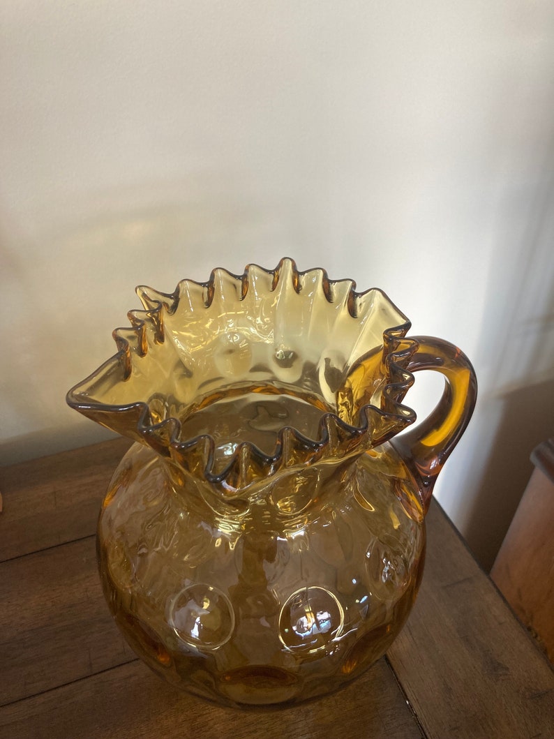 Vintage Amber Northwood Ruffled Coin Dot Pitcher - Etsy