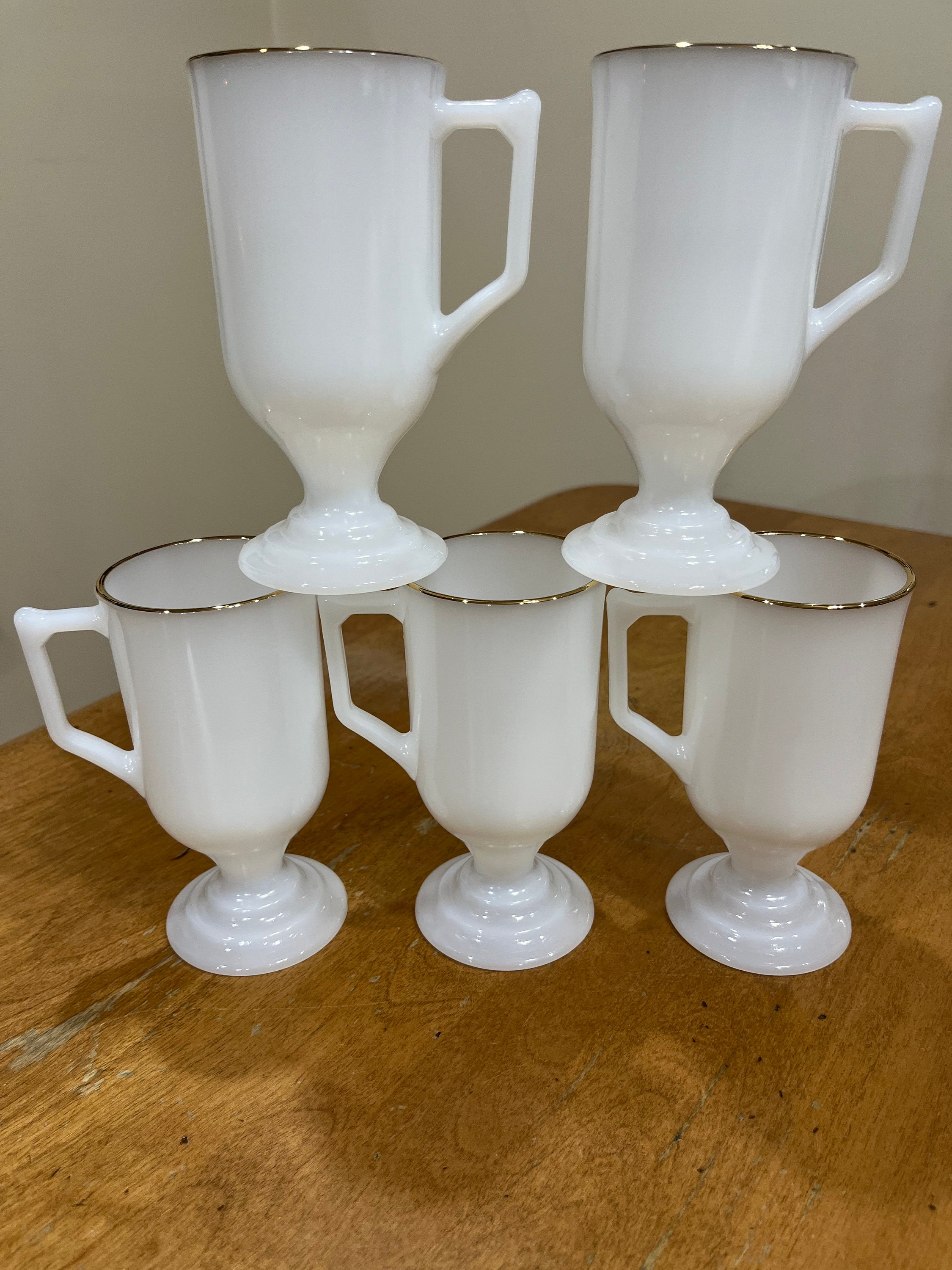 VTG Federal Glass Milk Glass Gold Rimmed Pedestal Mugs - Etsy
