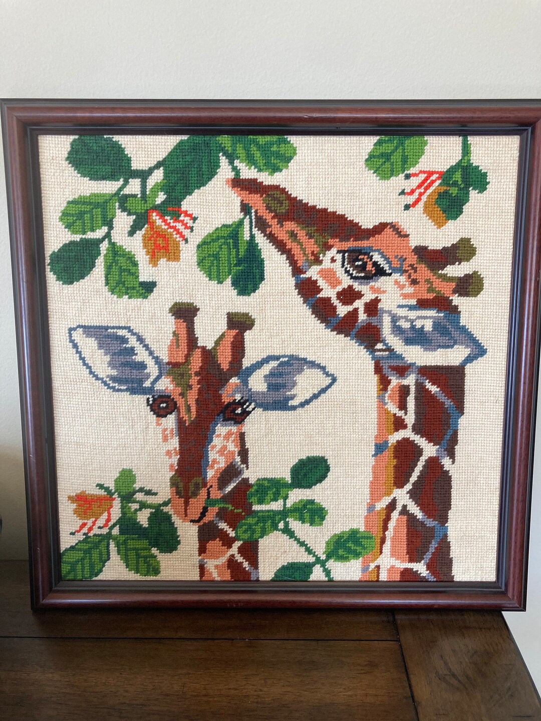 Vintage Framed Giraffe Needlepoint - Etsy
