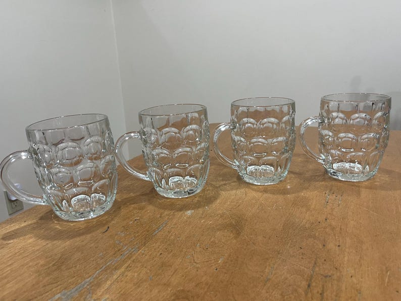 Vintage Arcoroc France Dimple Thumbprint Glass Beer Mugs 4 - Etsy