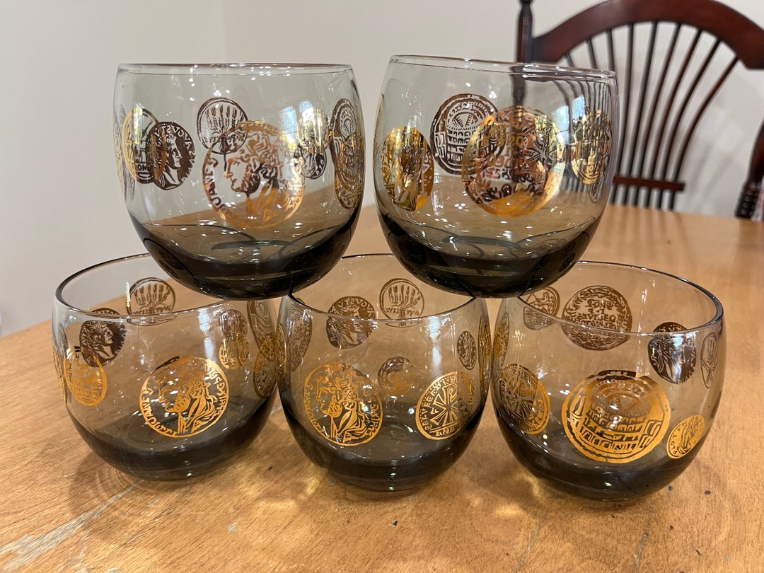 Federal Glass Roma Gold Coin Roly Poly Glasses - Etsy