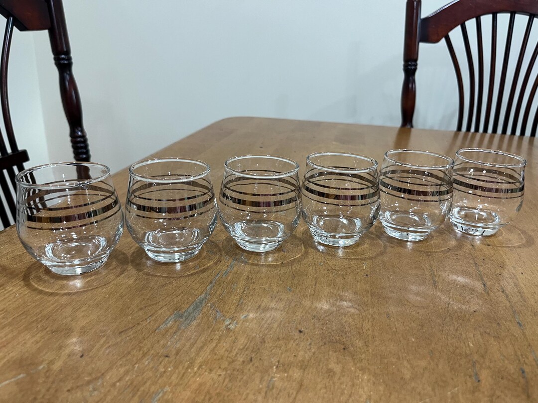 Vintage Set of Roly Poly Glasses Clear and Bronze Striped (6) - Etsy