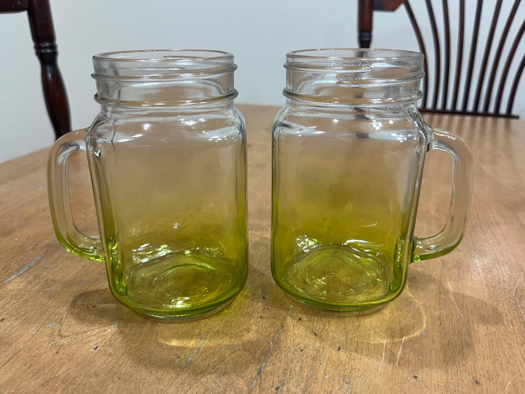 Circleware Yorkshire Glass Handle Ombre Green Mason Jar Glasses (2) - Etsy