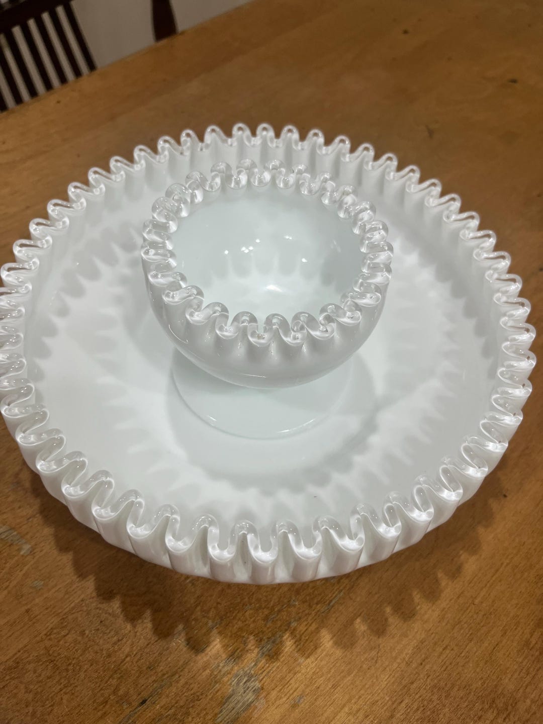 Vintage Fenton Silver Crest White Milk Glass Chip & Dip Set - Etsy