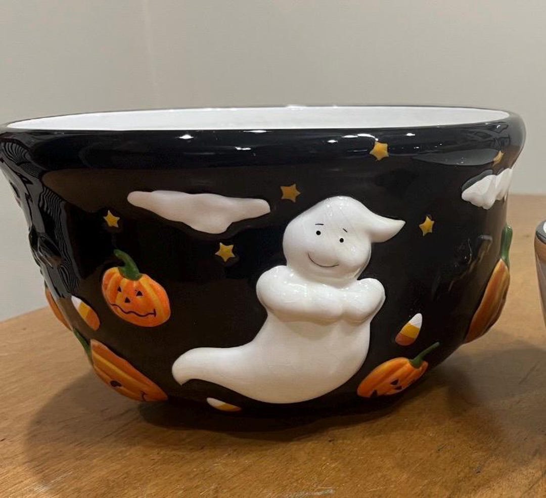 Vintage Halloween Ghost Pumpkin & Candy Corn Bowl - Etsy