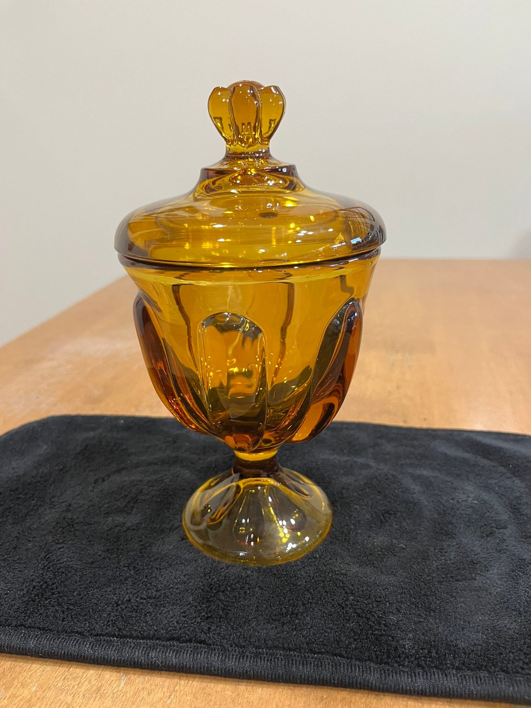 Viking Six Petal Amber Stem Jar W/ Lid - Etsy