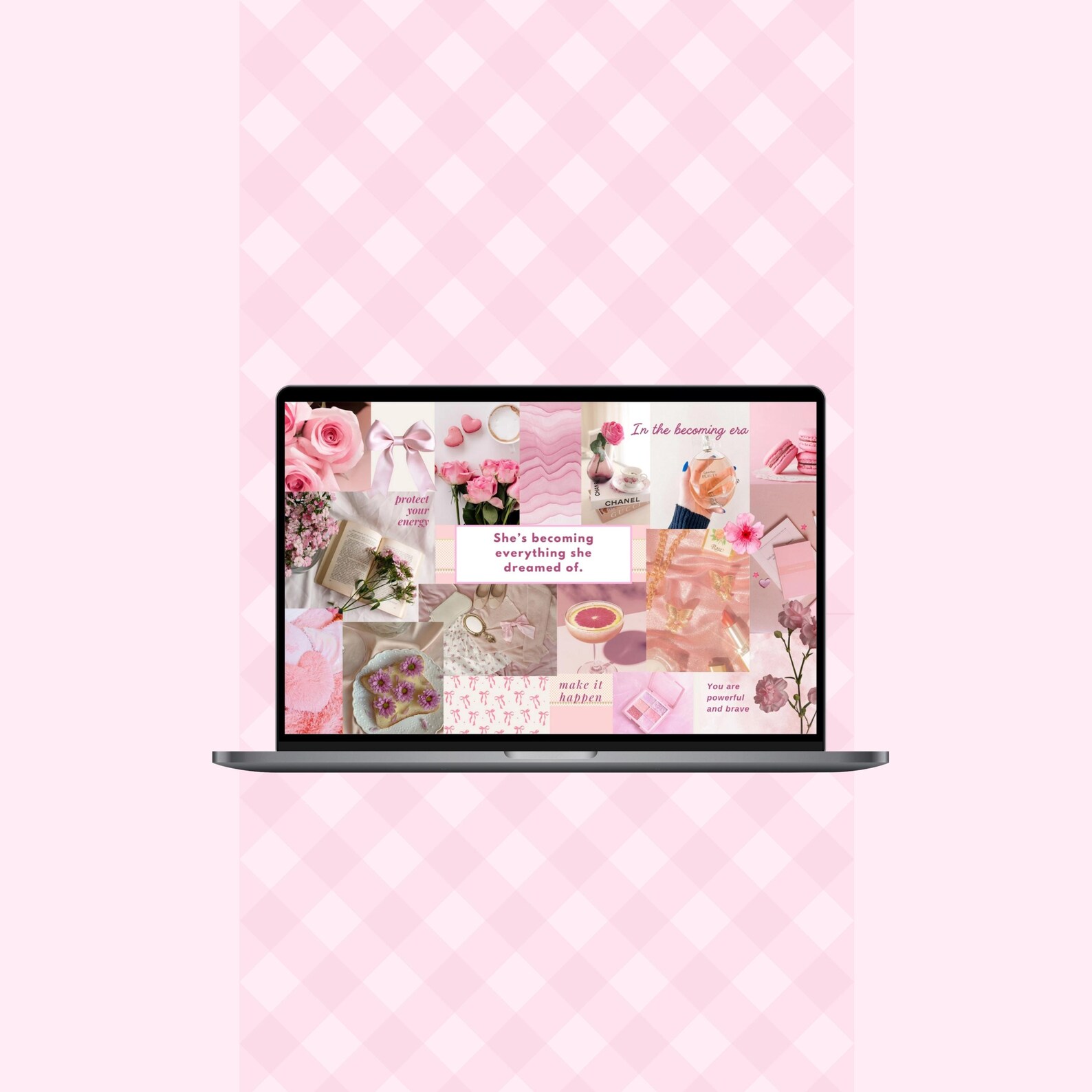 Pink Girl Aesthetic Wallpaper Laptop, Phone & Tablet Collage | Digital ...