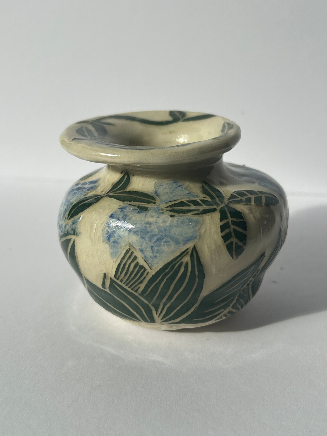 Hand-carved Blue & Green Sgraffito Cheeky Asymmetrical Vase Bronte Margaret - Etsy