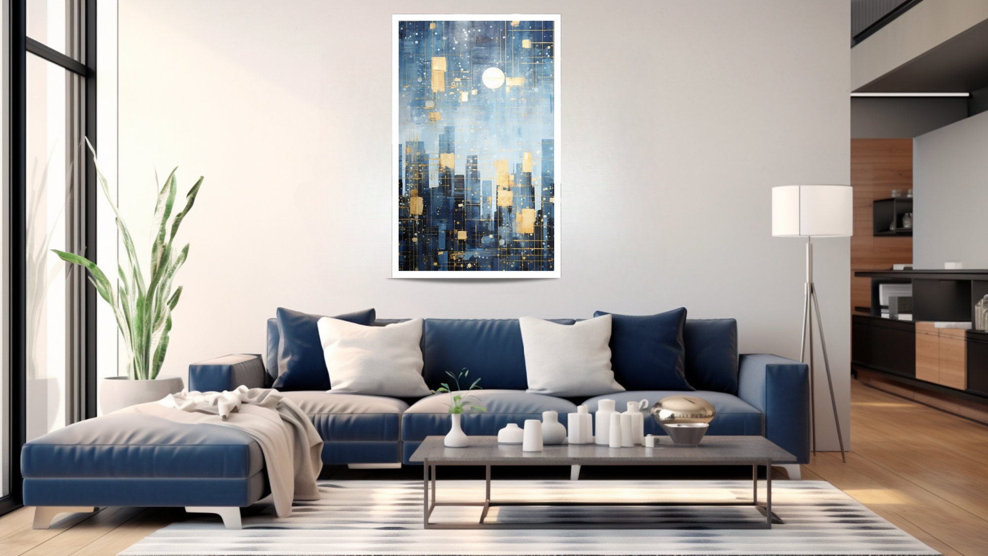 Parisian Nightscape: Abstract Metallic Silver City Skyline Against Navy ...