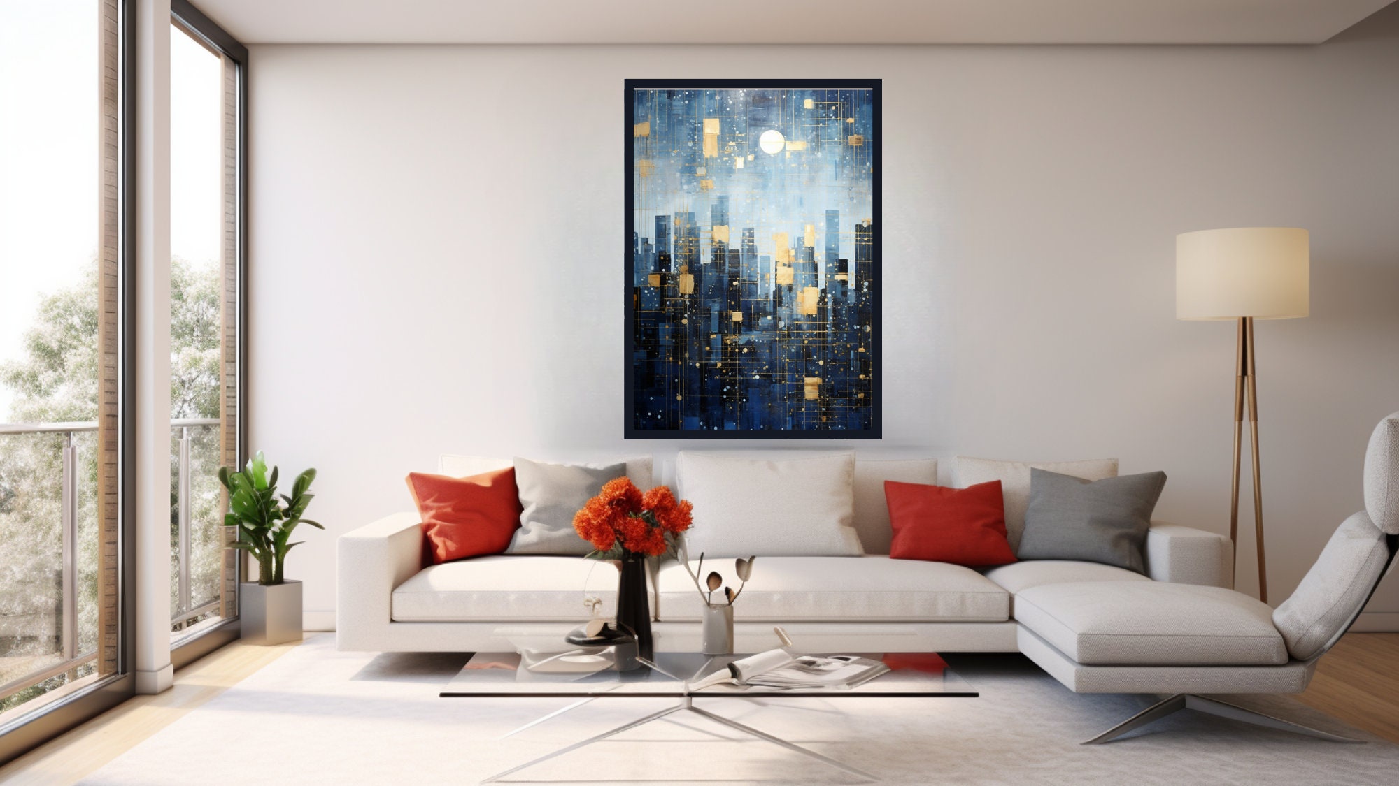 Parisian Nightscape: Abstract Metallic Silver City Skyline Against Navy ...