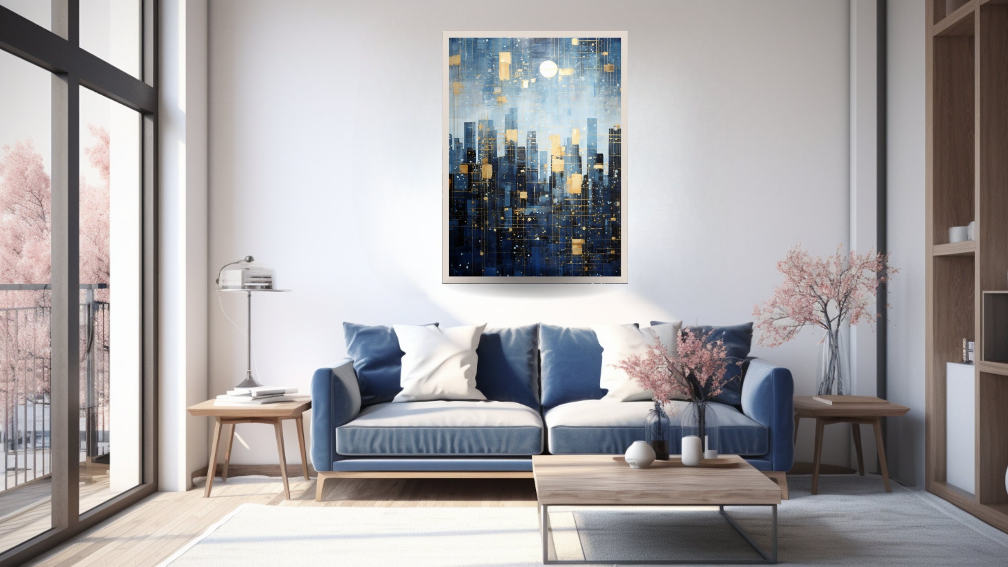 Parisian Nightscape: Abstract Metallic Silver City Skyline Against Navy ...