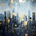 Parisian Nightscape: Abstract Metallic Silver City Skyline Against Navy ...