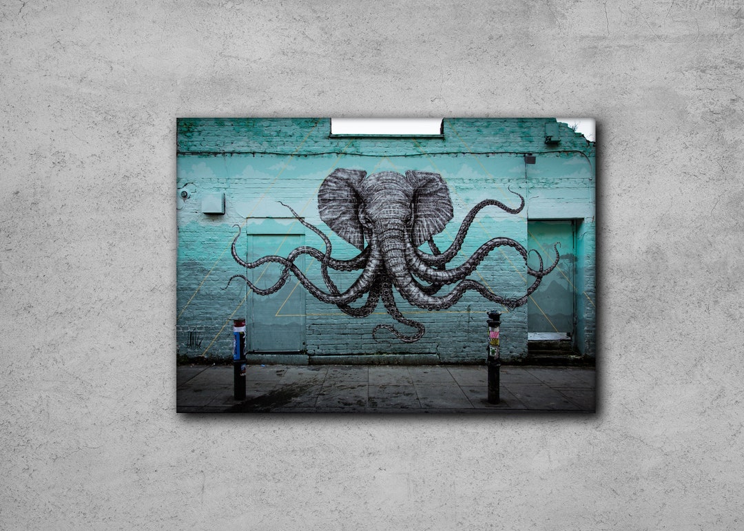Elephant and Octopus Head Graffiti Poster, Animal Graffiti Canvas ...