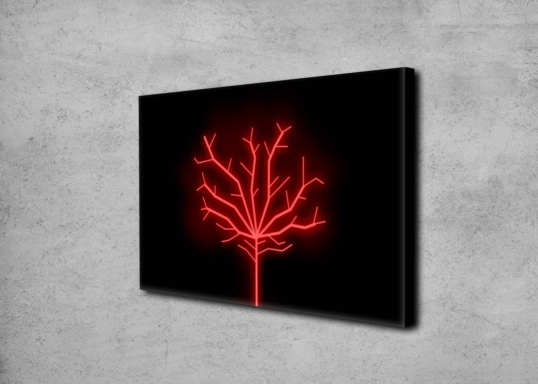 Red Neon Tree Canvas, Neon Effect Poster, Red Neon Tree Wall Art, Home ...