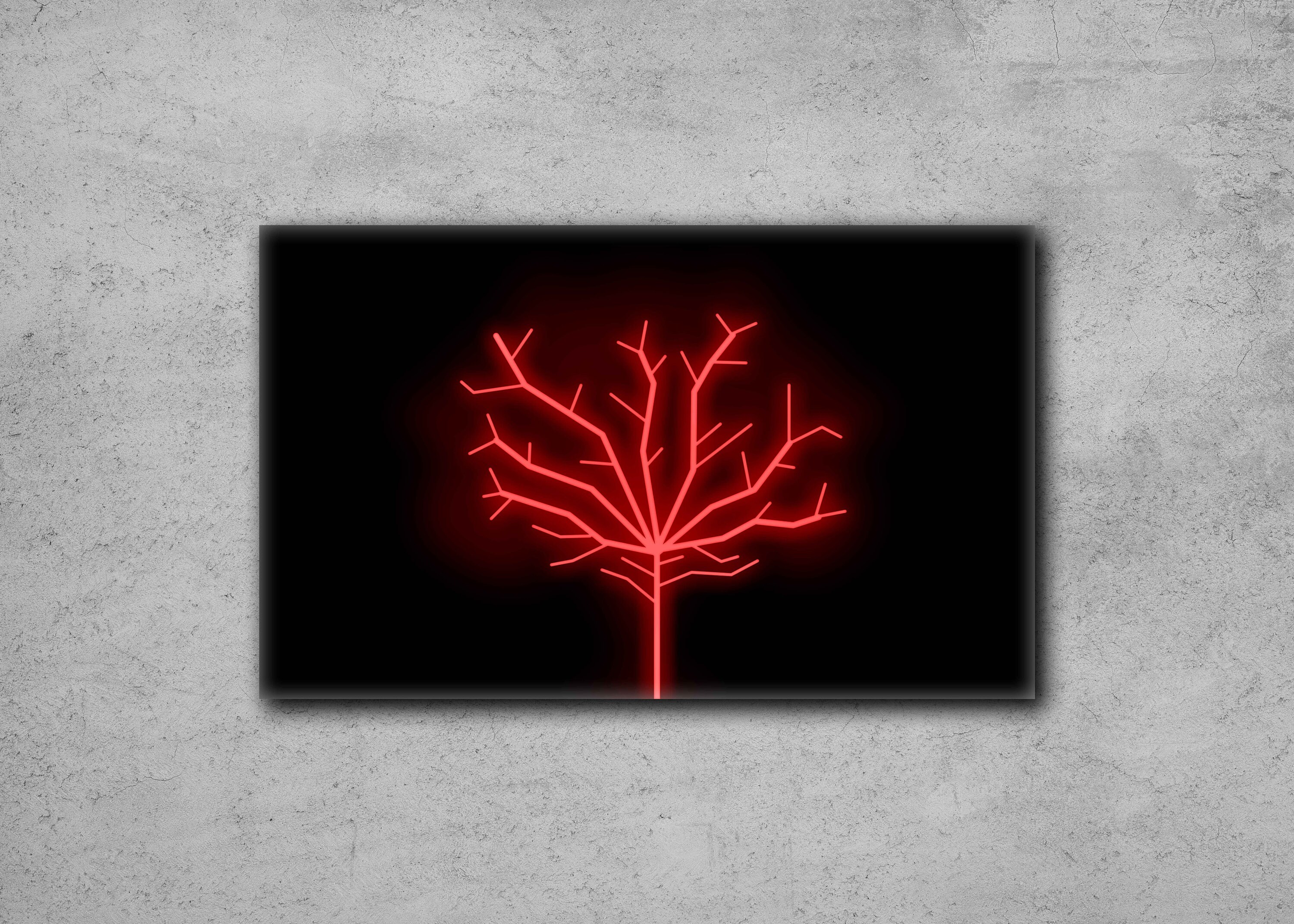 Red Neon Tree Canvas, Neon Effect Poster, Red Neon Tree Wall Art, Home ...