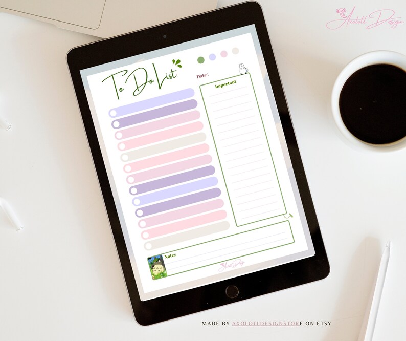 Printible Totoro Themed to Do List, Organizer, Desk Planner, Colorful ...