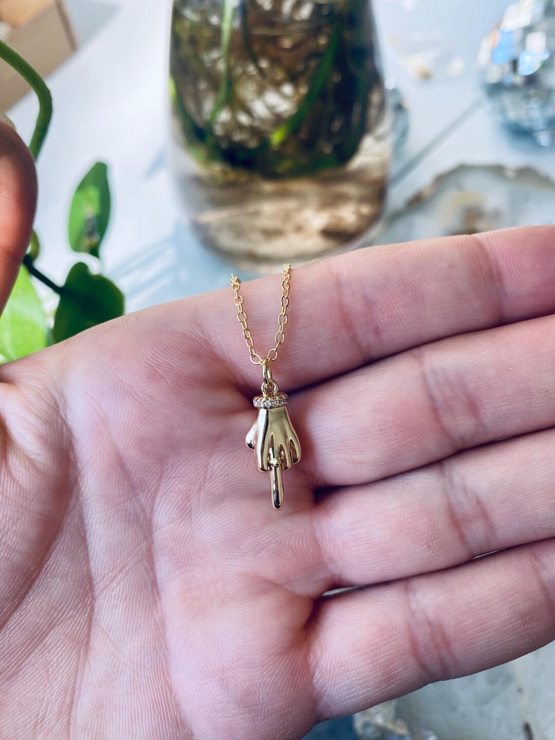 Gold Middle Finger Necklace, Gold Protection Jewelry, 18k Gold Filled ...