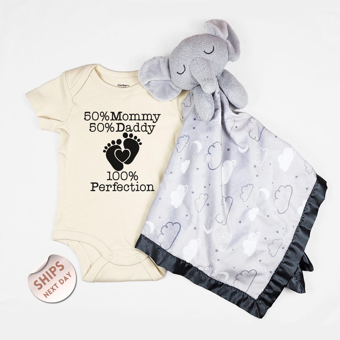 50 Mommy 50 Daddy 100 Perfection Baby Bodysuit and Blanket, New Parent ...
